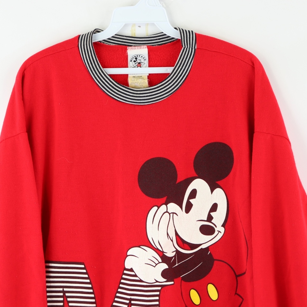 80s Disney Mens Medium Mickey Mouse Sweatshirt Red - Gem